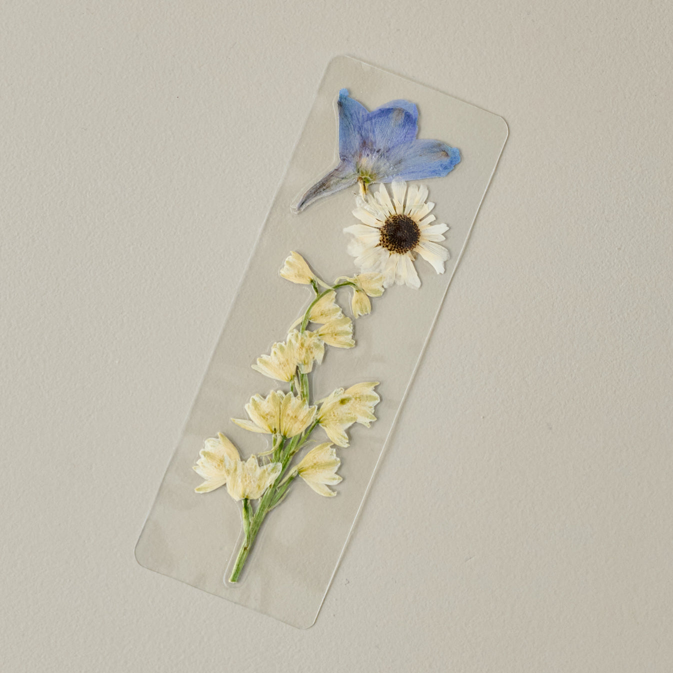 Delphinium and Daisy Pressed Floral Bookmark – Magnolia