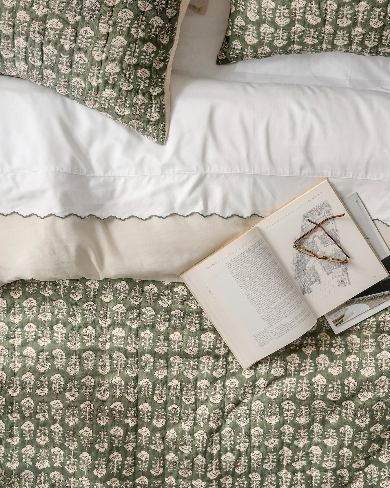 Flora Block Print Quilt - Dusty Green – Magnolia