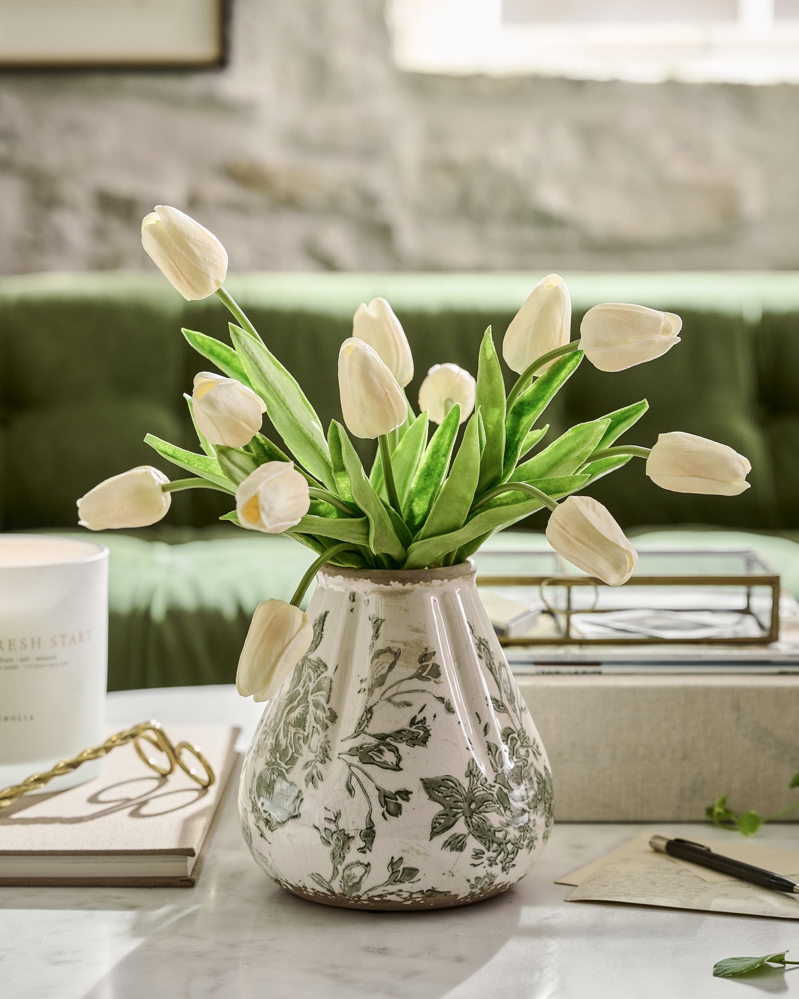 Fluted Green and White Distressed Vase – Magnolia