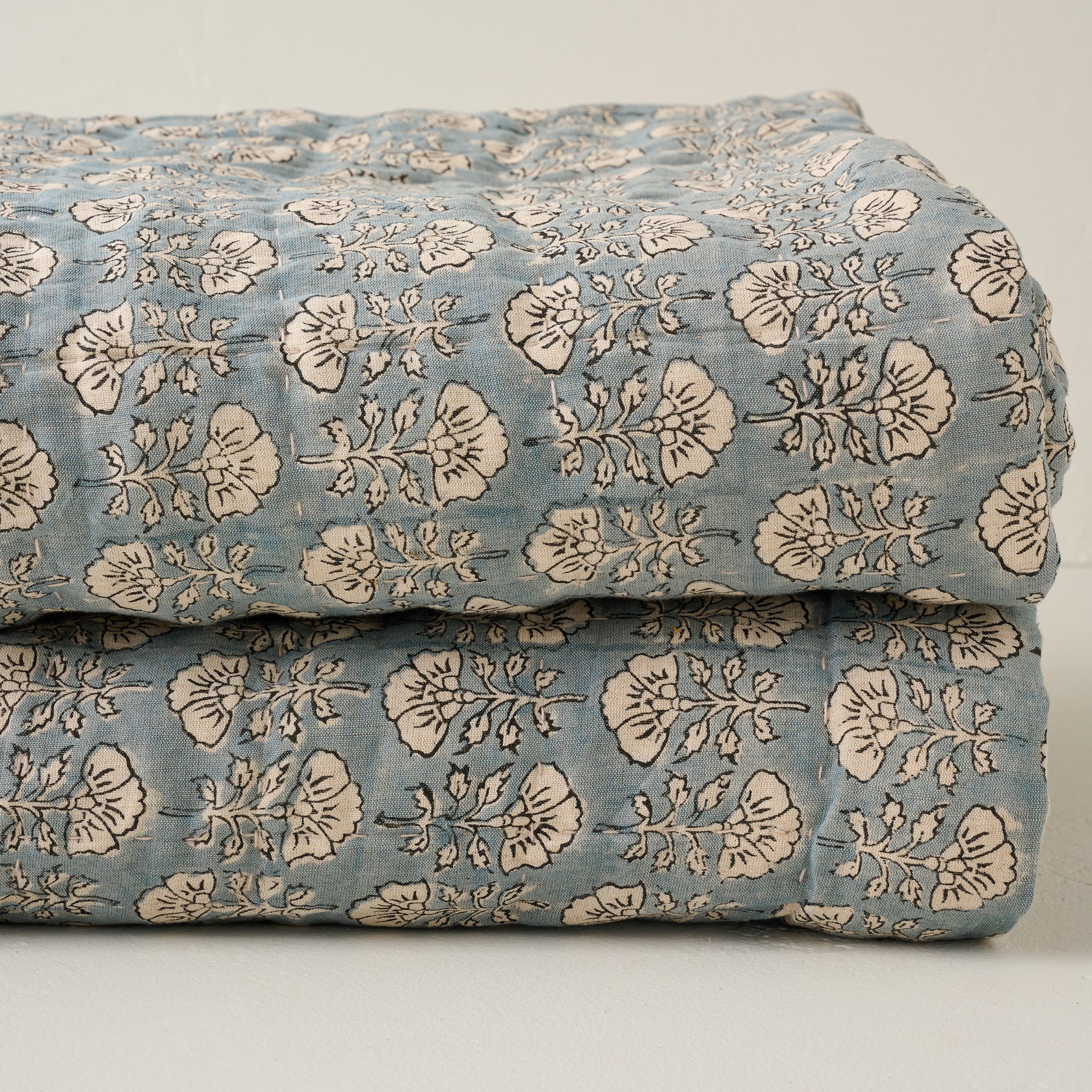 Flora Block Print Quilt - Silver Blue – Magnolia