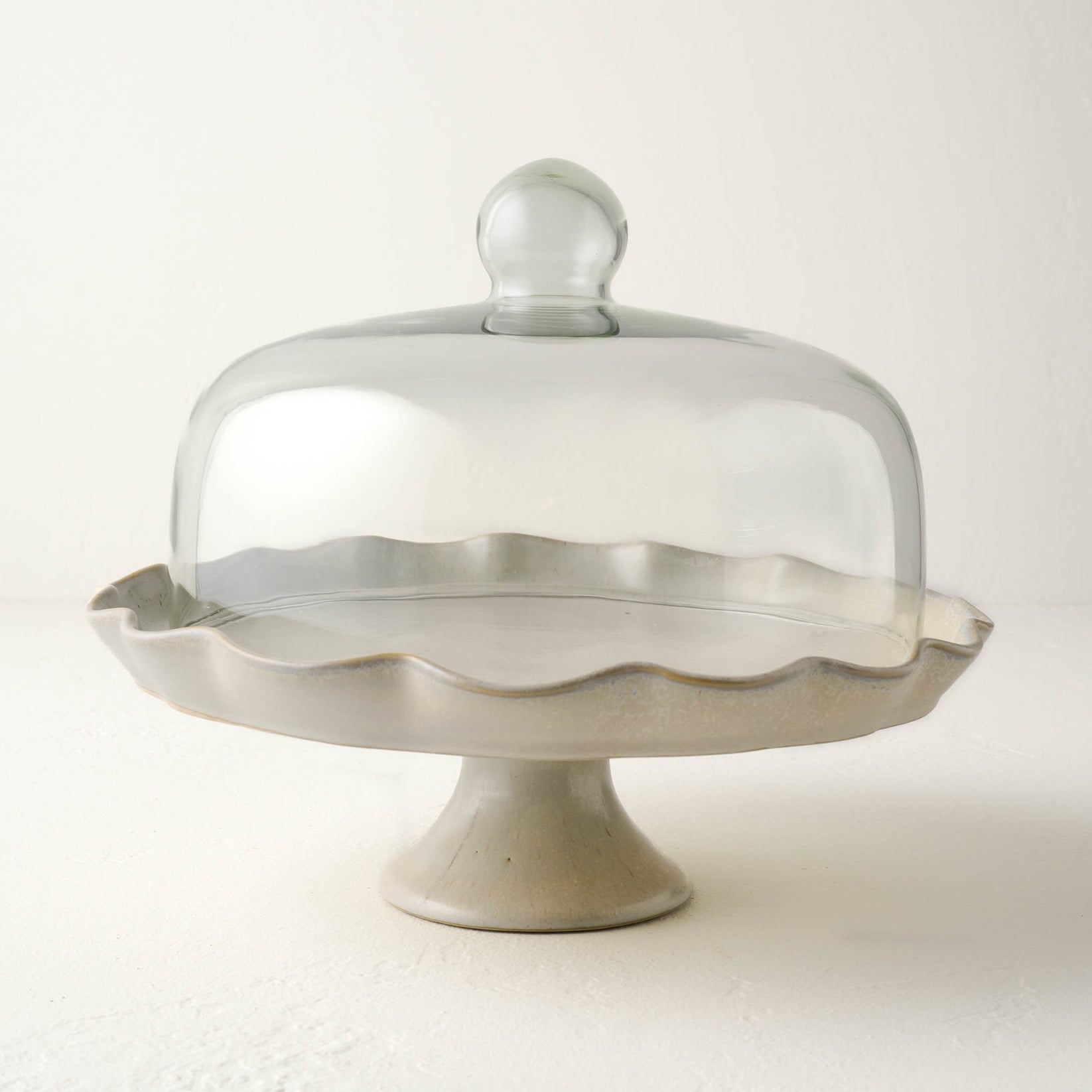 French Grey Ruffle Cake Stand with Dome – Magnolia