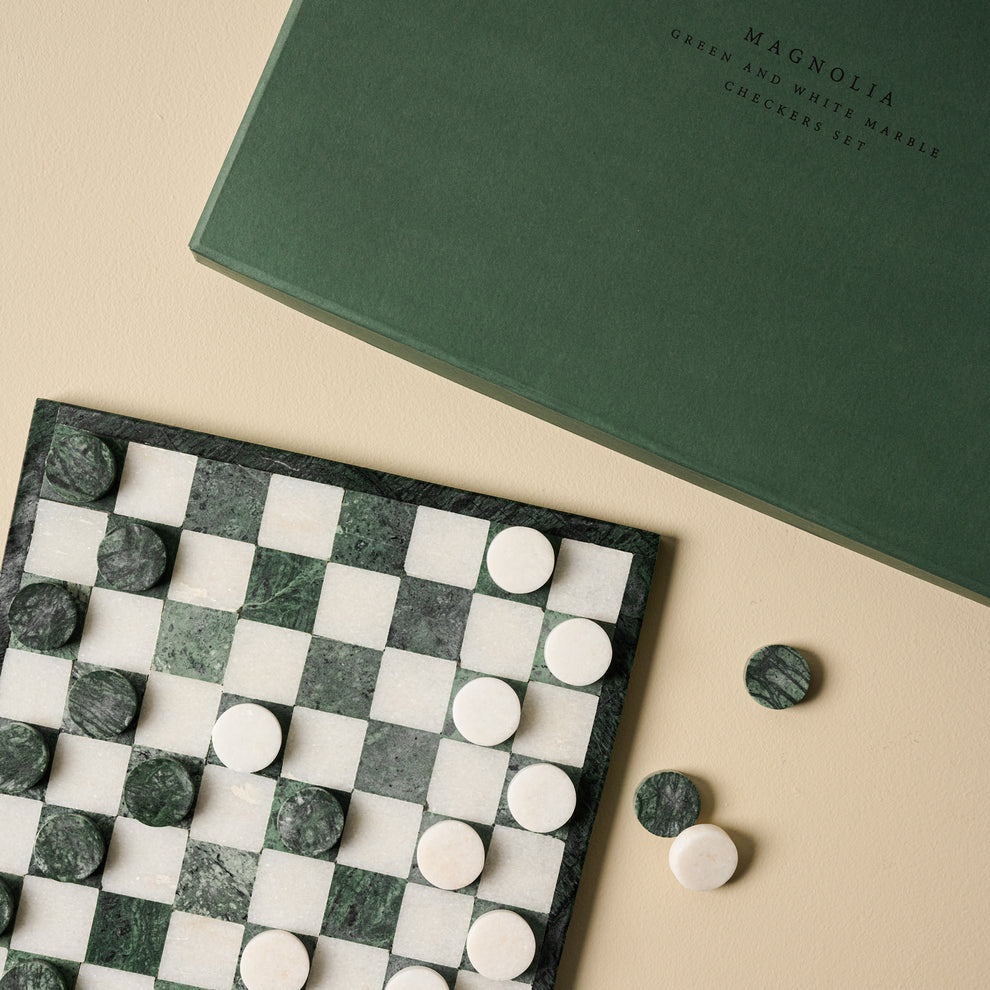 Green and White Marble Checkers Set – Magnolia