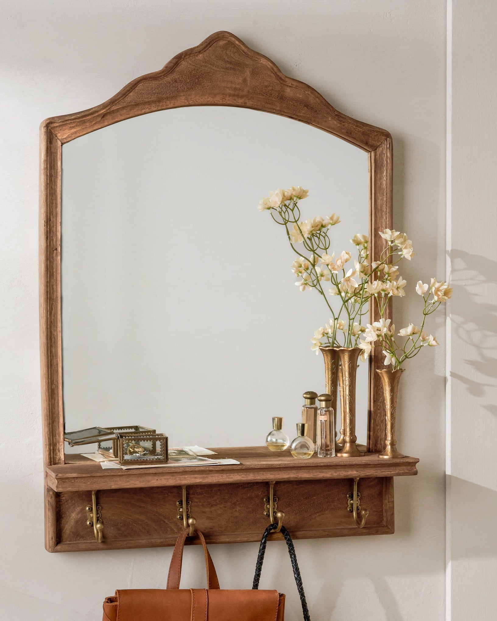 James Mirror with Hooks and Shelf – Magnolia