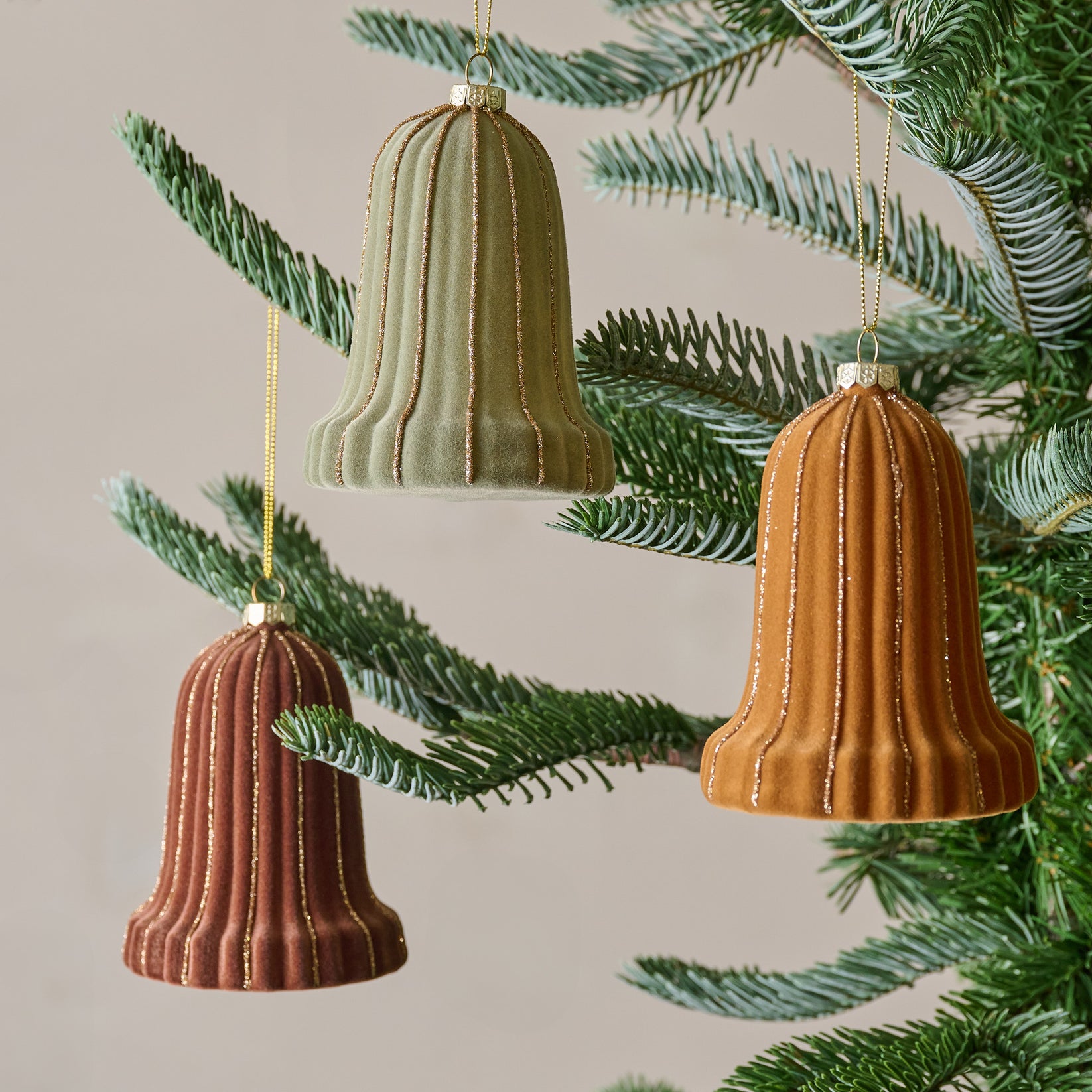 Glitter Flocked Bell Ornament Set of 3 – Magnolia