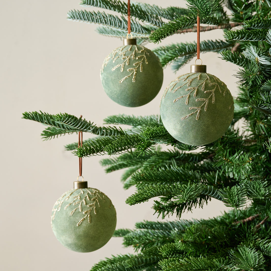 Flocked Floral Glitter Ornament, Set of 3 – Magnolia